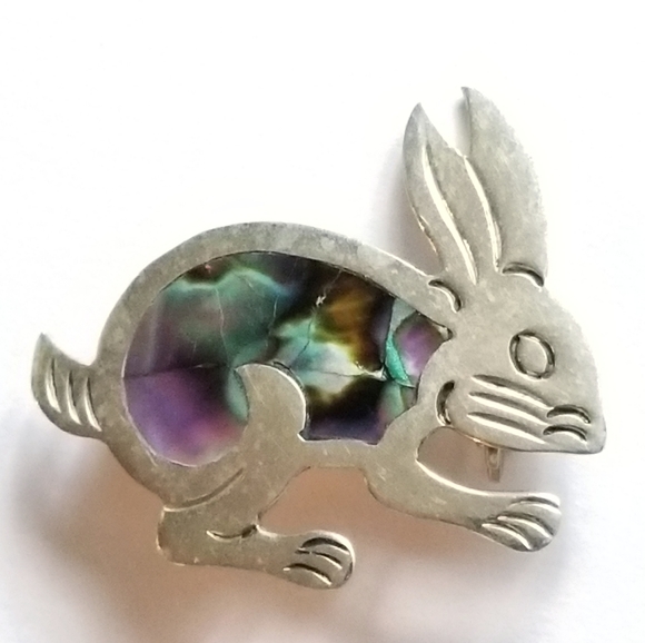 Vintage | Jewelry | Vintage Bunny Brooch Abalone Sea Shell Inlay Alpaca ...